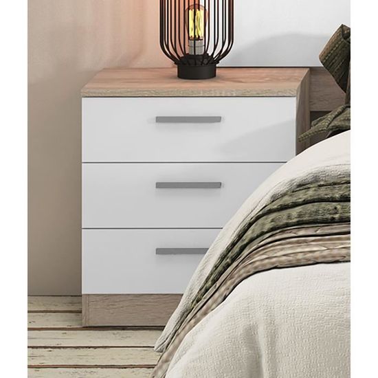 Table de nuit - PEGANE - Chêne cambrian-blanc - 3 tiroirs - 50x34,6x60 ...
