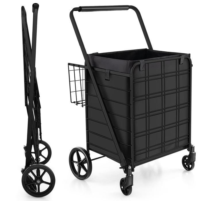 Chariot de Courses COSTWAY-2 Panier (126L)-Sac en Oxford Imperméable ...