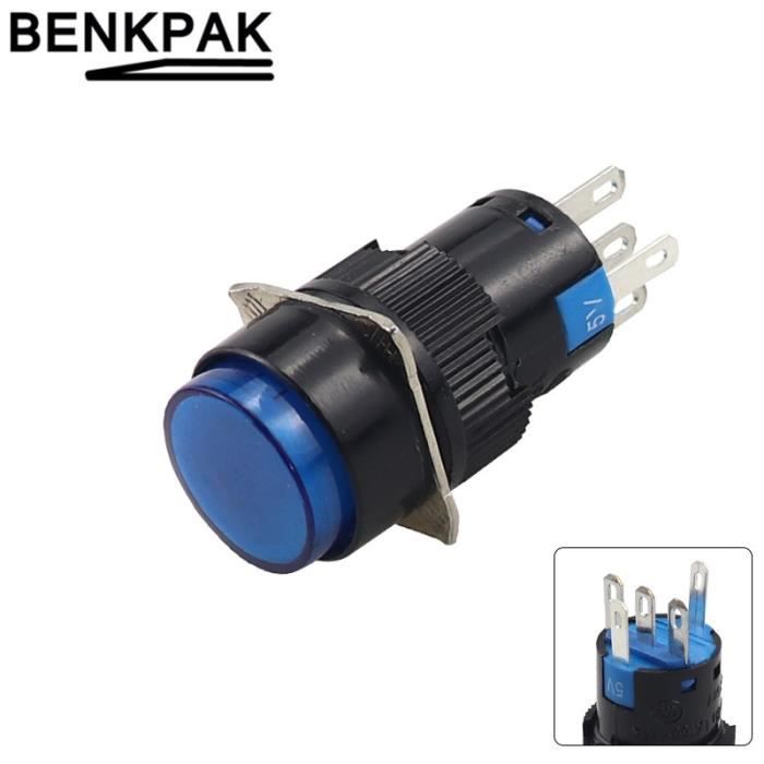 Bleu 220V momentané Interrupteur À Bouton-poussoir Autobloquant, 5v 12v ...