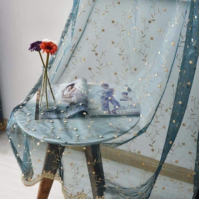 Rideau transparent en Tulle Organza brodé de feuilles de luxe pour ...