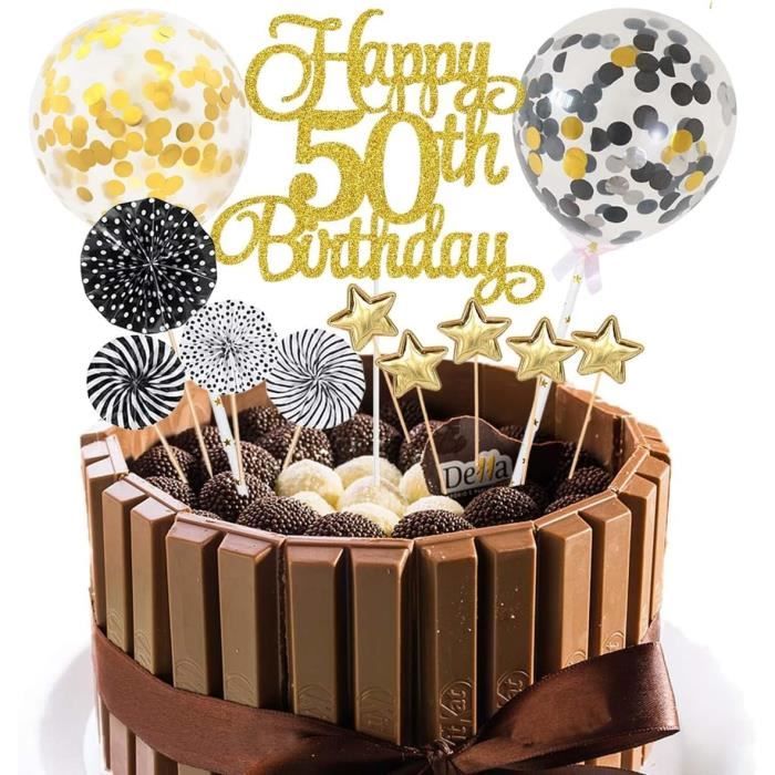 Décoration De Gâteau 50 Ans - Noir Et Doré - 50 Décorations De Gâteau D ...
