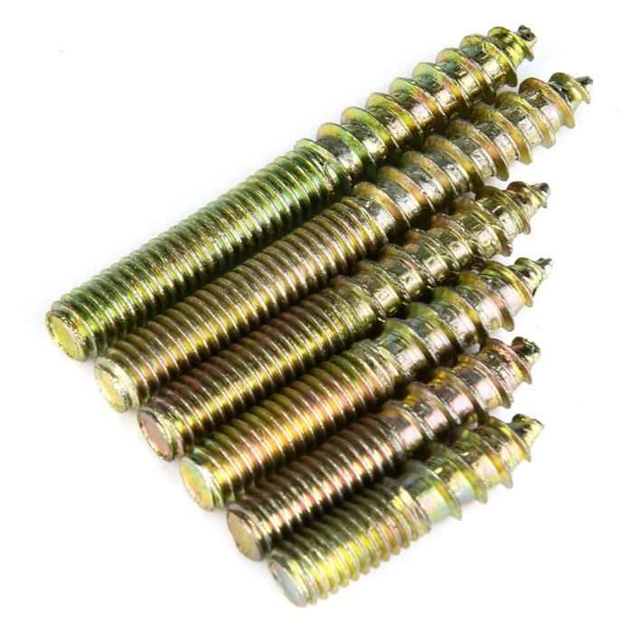 Vis de goujon, 90pcs M6 Fer goujon de bois meubles connecteur double vis de fixation vis de ...