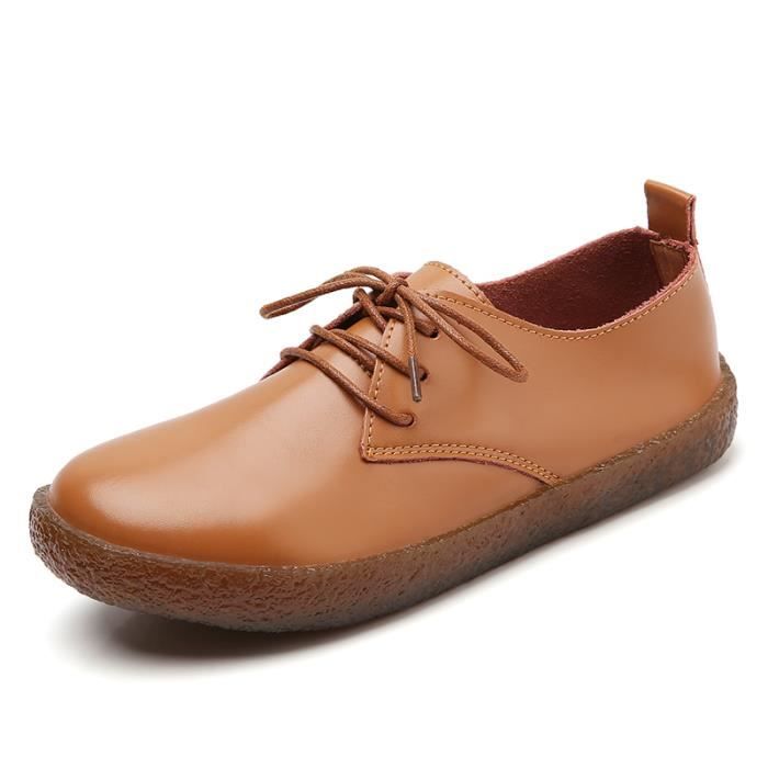 Chaussures Femme Derbies femme mode à lacets cuir souple Brun ...