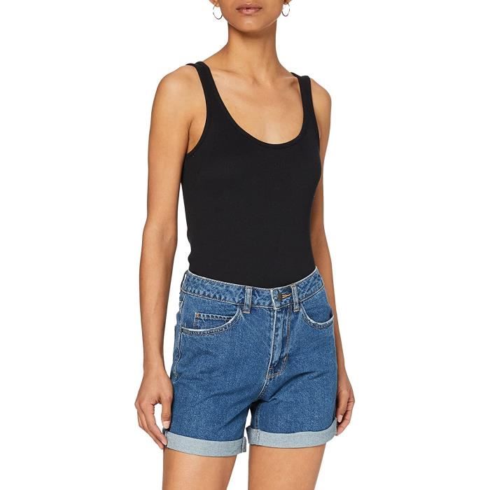 Short en jean taille haute pour femme - Bleu - Jambe large - Court ...