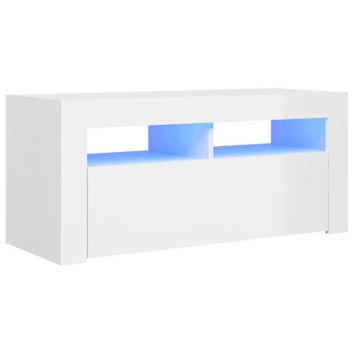Meuble TV OVONNI - JILL*SALE - Blanc brillant - LED - 90x35x40 cm ...