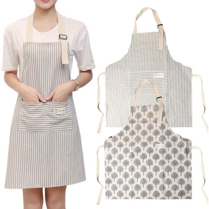 Lot de 2 Tabliers de Cuisine Femme, Tablier en Lin et Coton Réglable ...