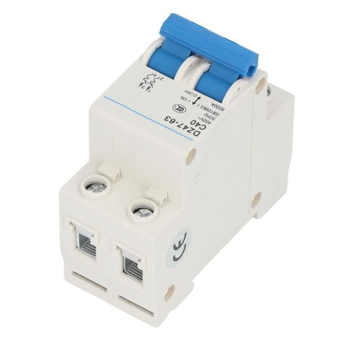 Tbest Interrupteur d'air basse tension Disjoncteur miniature 2P Montage sur rail DIN Commutateur ...