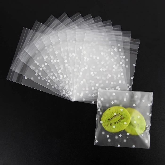 300 Pièces 10X10Cm Sachet Plastique Transparent Avec Pois Blancs Opp ...