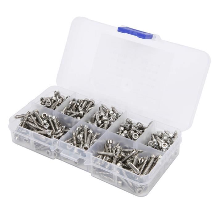 Zerone vis à six pans creux 360Pcs Vis autotaraudeuse M3 à six pans creux en acier inoxydable ...