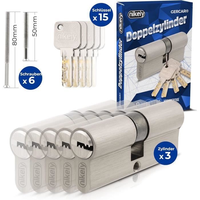 Lot de 3 cylindres de serrure Pro à fermeture identique 35-35 - 3 cylindres profilés avec 15 ...