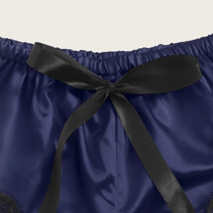 Ensemble De Brassiere Et Shorty Pour Femme Nouveau Sexy Fashion Dentelle Soie Satin Navy Navy