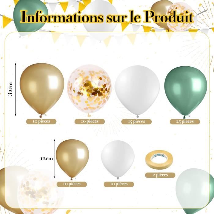 80 Pièces Ballons Anniversaire Vert Et Blanc Dore, Anniversaire Ballons ...