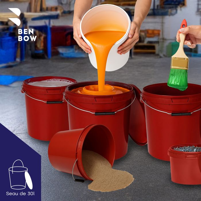 Seau avec Couvercle Plastique Alimentaire - BenBow - 20x 30L - Rouge ...