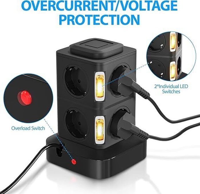 12 en 1 Multiprise Electrique 8 Prises et 4 USB-C (Max 5V/3.1A ...