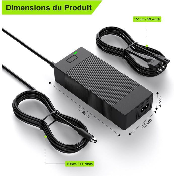 Chargeur trottinette électrique - 42V 2A - Compatible Xiaomi M365, Pro ...