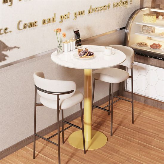 Table de Bar Haute Ronde Blanc Doré Table Bistrot Marbre Mange Debout ...