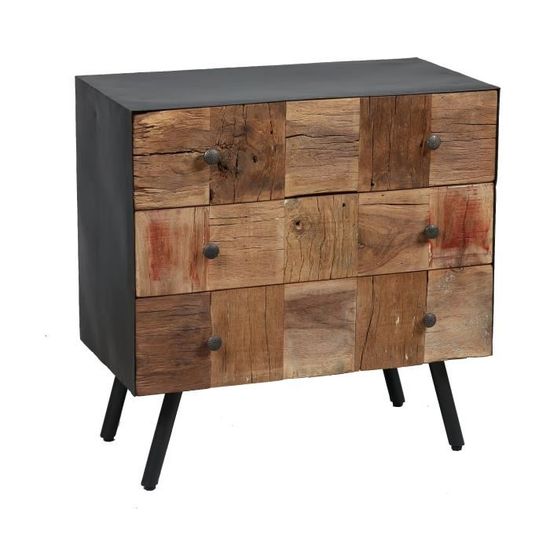 Commode 3 tiroirs en bois et métal gris - HOUSTON - Cdiscount Maison