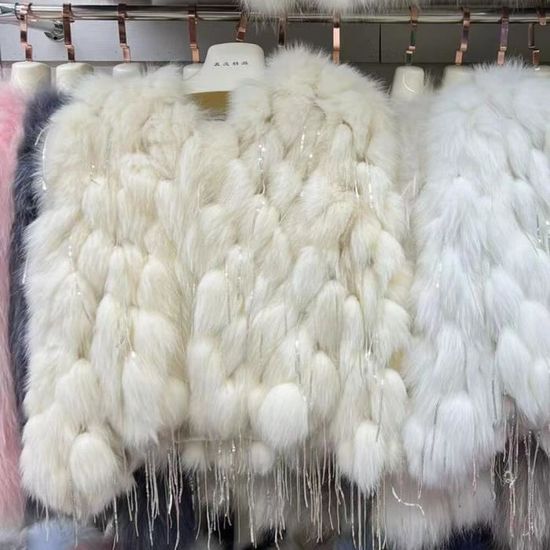 Veste en fourrure naturelle pour femmes col en V véritable fourrure de ...