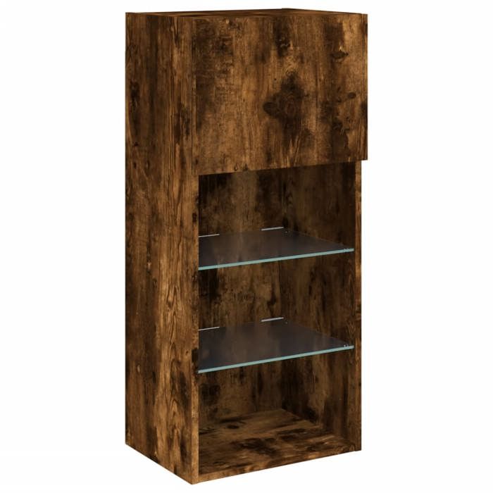 Meuble TV - HELLOSHOP26 - Chêne Fumé - Lumières LED RVB - 40,5 x 30 x 90 cm - Design ...