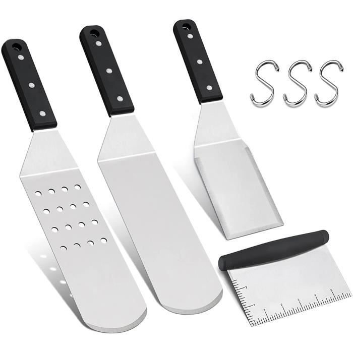 Lot de 4 spatules pour barbecue en acier inoxydable teppanyaki ...