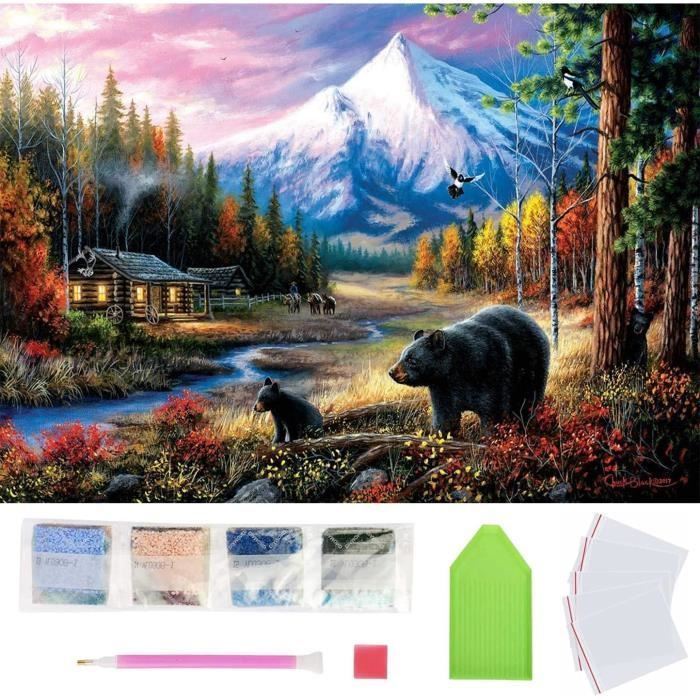 Forest Ours Diy 5D Kit Diamond Painting Paysage 30X40Cm,Maisons ...