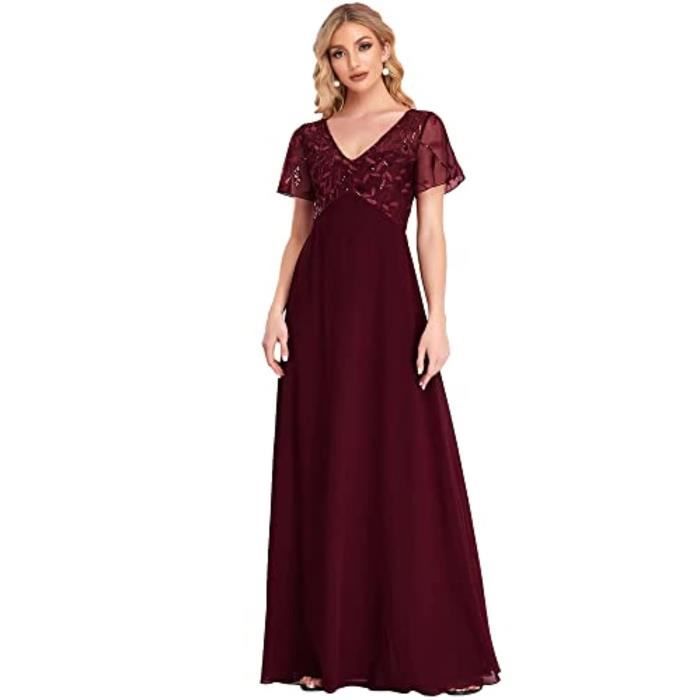Robe Col en V manches courtes taille Empire une ligne élégante longue ...