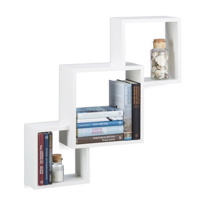Relaxdays Étagère cube carré tablette flottante murale 3 cubes en MDF ...