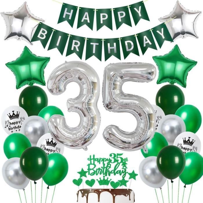 Décoration Anniversaire 35 Ans Vert Argent,Ballon 35 Anniversaire Homme ...