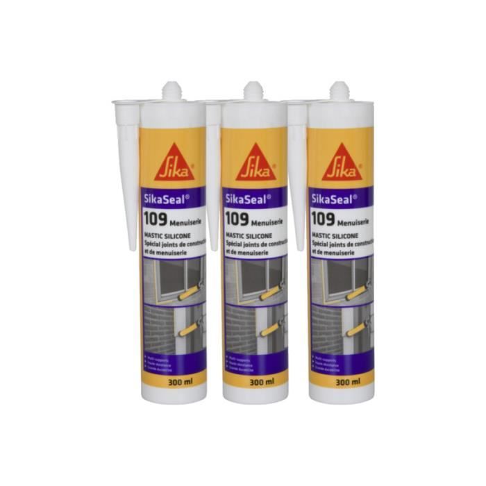 Lot de 3 mastics silicone SIKA SikaSeal 109 Menuiserie - Noir - 300ml ...