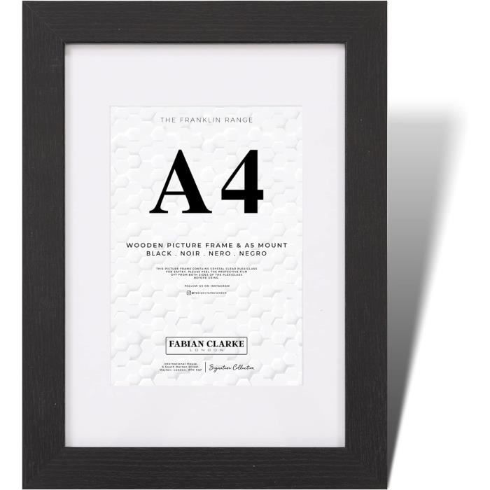 ® Cadre photo moderne en bois noir A4 pour certificat ou affiche, avec passe-partout blanc A5 à ...