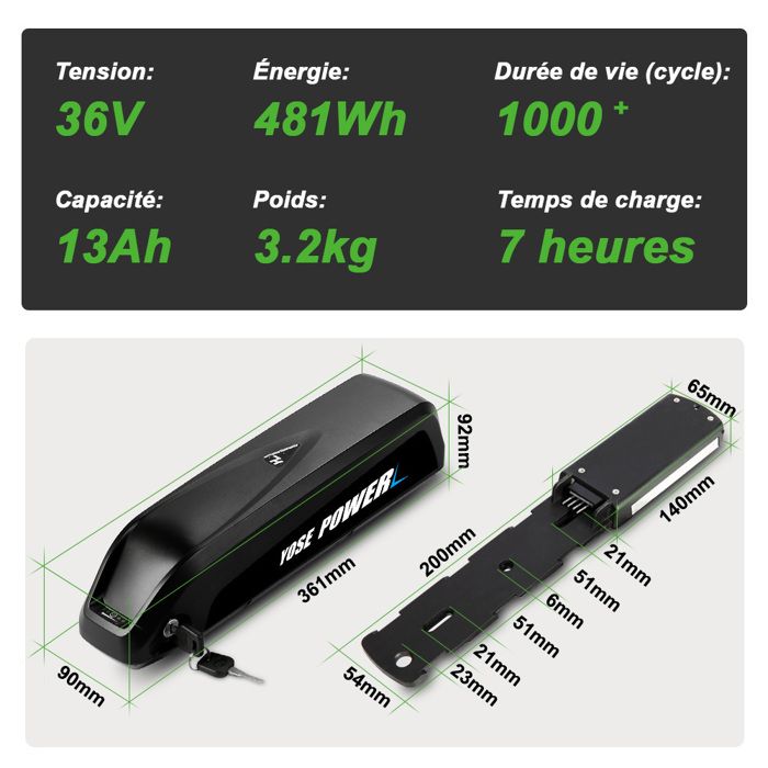 YOSE POWER Batterie de Vélo électrique Hailong 36V 13Ah (481Wh) - 4 ...