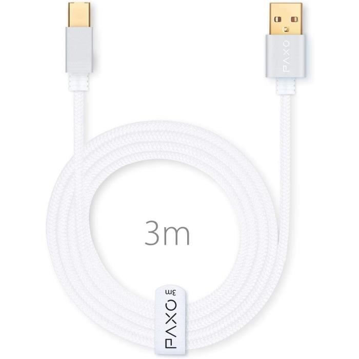 Câble D'Imprimante Usb En Nylon De 3 M, Blanc, Prise Usb A Vers Usb B ...