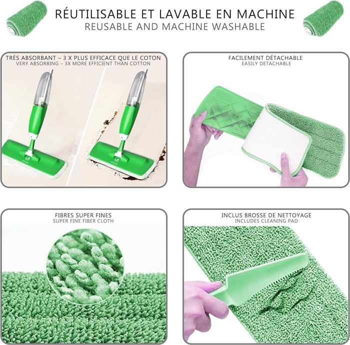 Balai Lave Sol avec Vaporisateur Récipient eau 650ML Balai avec tête ...