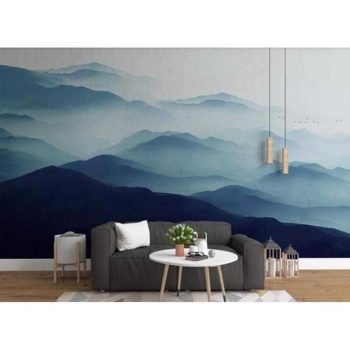 Papier Peint Panoramique 3D Paysage Bleu Papier Peint Intissé ...