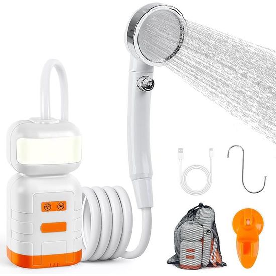 Douche de camping portable, avec lumière, 8000 mAh rechargeable ...