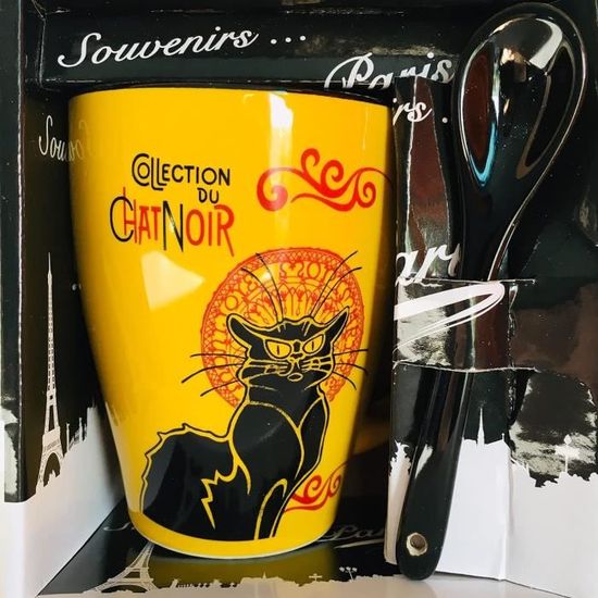 Mug Paris Chat Noir Avec Cuillere-Souvenir De Montmartre 1889-Matiere ...