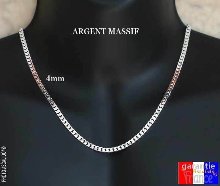 Collier pour homme 60cm en argent massif 925 maille gourmette épaisse ...
