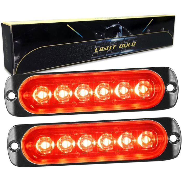 Deux lampes stroboscopiques LED 4,3 pouces 6 diodes rouge 12V 24V rouge ...