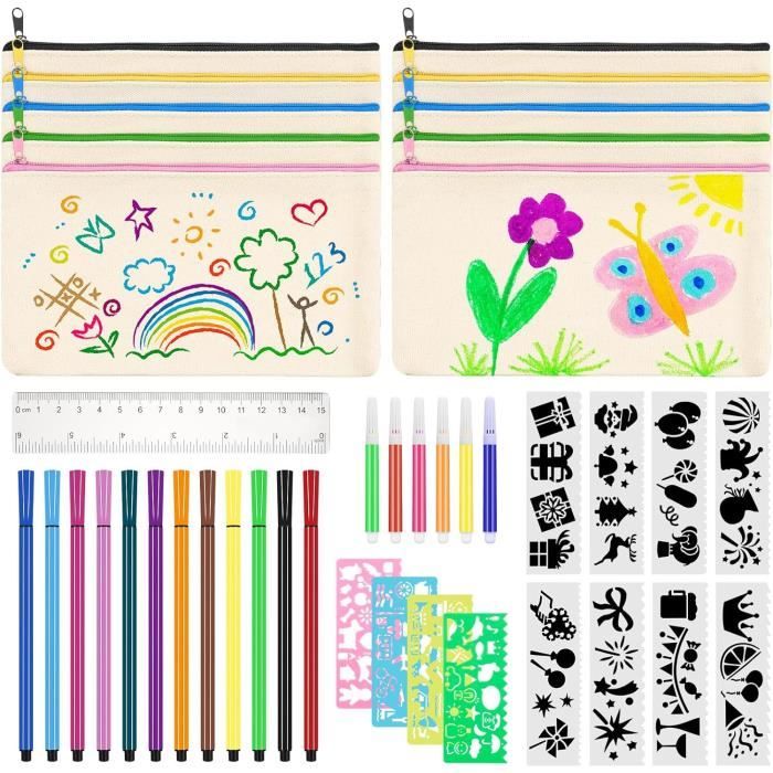 Lot de 41 trousses à crayons vierges à peindre, 10 trousses en tissu ...