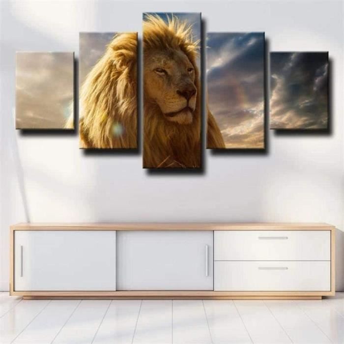 Grand Lion Intrépide cadre 5 morceaux de toile art,impression sur toile ... Grand Lion Intrépide cadre 5 morceaux de toile art,impression sur toile ...
