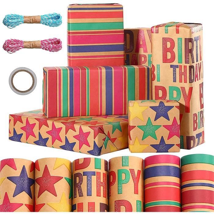 6 Rouleaux Papier Cadeau KraftPapier Cadeau Rouleau Papier Emballage ...