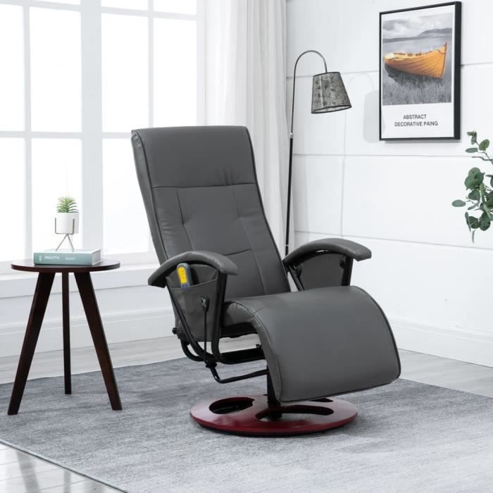 Fauteuil de massage - HURRISE - BEL - Simili - Gris - Bois et cuir ...