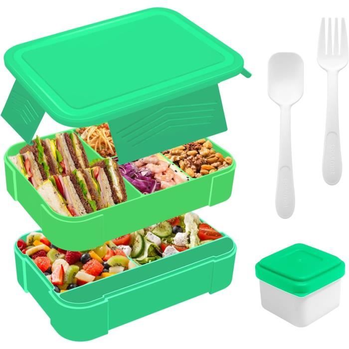 Lunch Box Compartimentée Avec Couverts,1550Ml Bento Lunch Box Anti ...