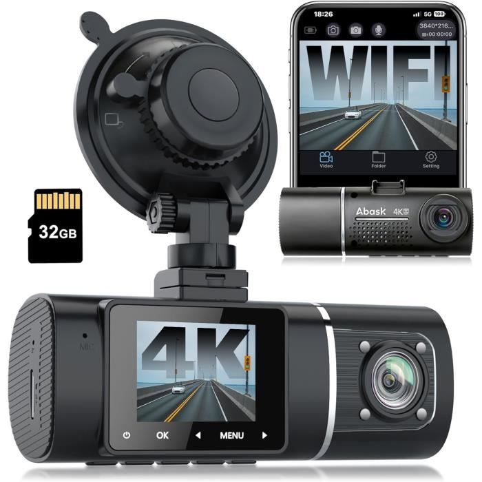 Abask Caméra de Voiture 4K WiFi avec 32G Carte SD, 310° Grand Angle ...