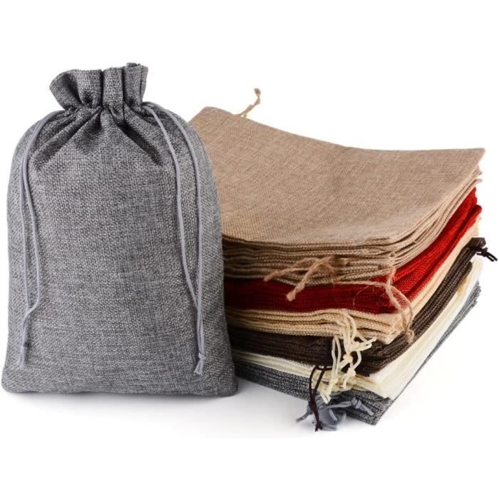 Lot de 20 sacs en toile de jute de 20 x 30 cm avec cordon de serrage - Sac de rangement en toile ...