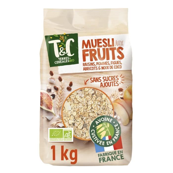 LOT DE 4 - TERRES ET CEREALES - Muesli aux Fruits Bio - paquet de 1 kg ...