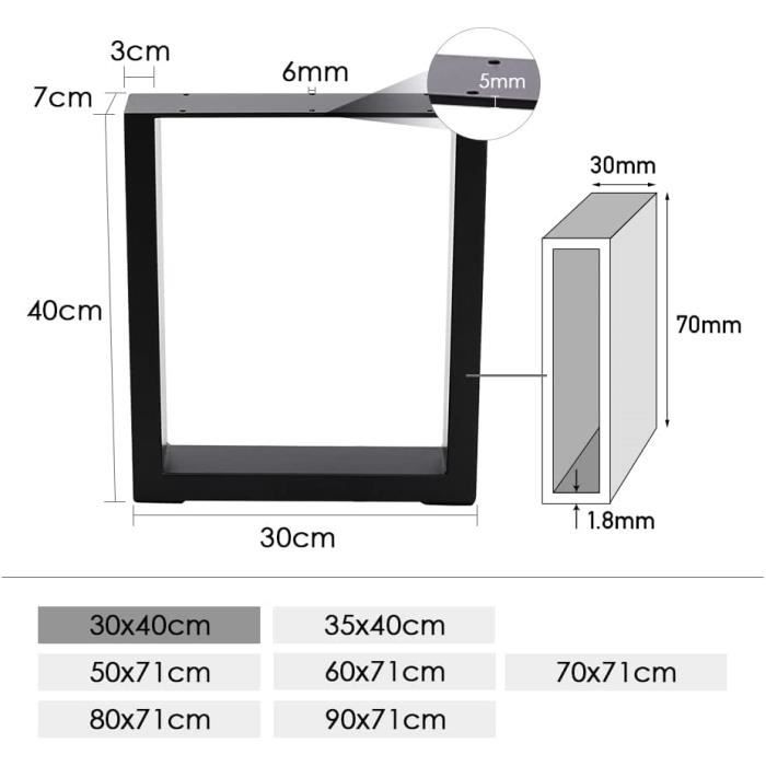 Lot de 2 Pieds de Table Metal 40 cm Hauteur x 30 cm Largeur Pied de ...