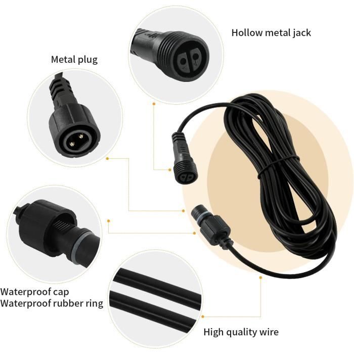 2 emballés 5M 2 PIN Cable D‘Extension étanche IP65 pour Projecteurs ...