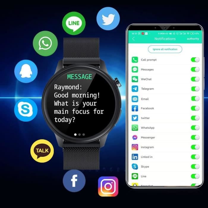 Montre Connectée Température Corporelle, Ecg Smartwatch Homme Avec ...