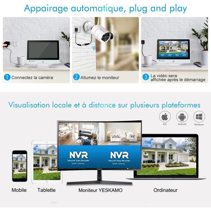 Kit caméra de surveillance sans fil pour l'extérieur WiFi avec écran ...